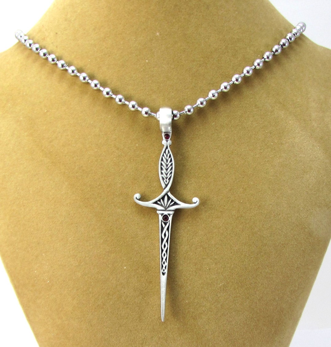 Sword Necklace, 94x28mm Sword Pendant With Red Swarovski Crystal ...
