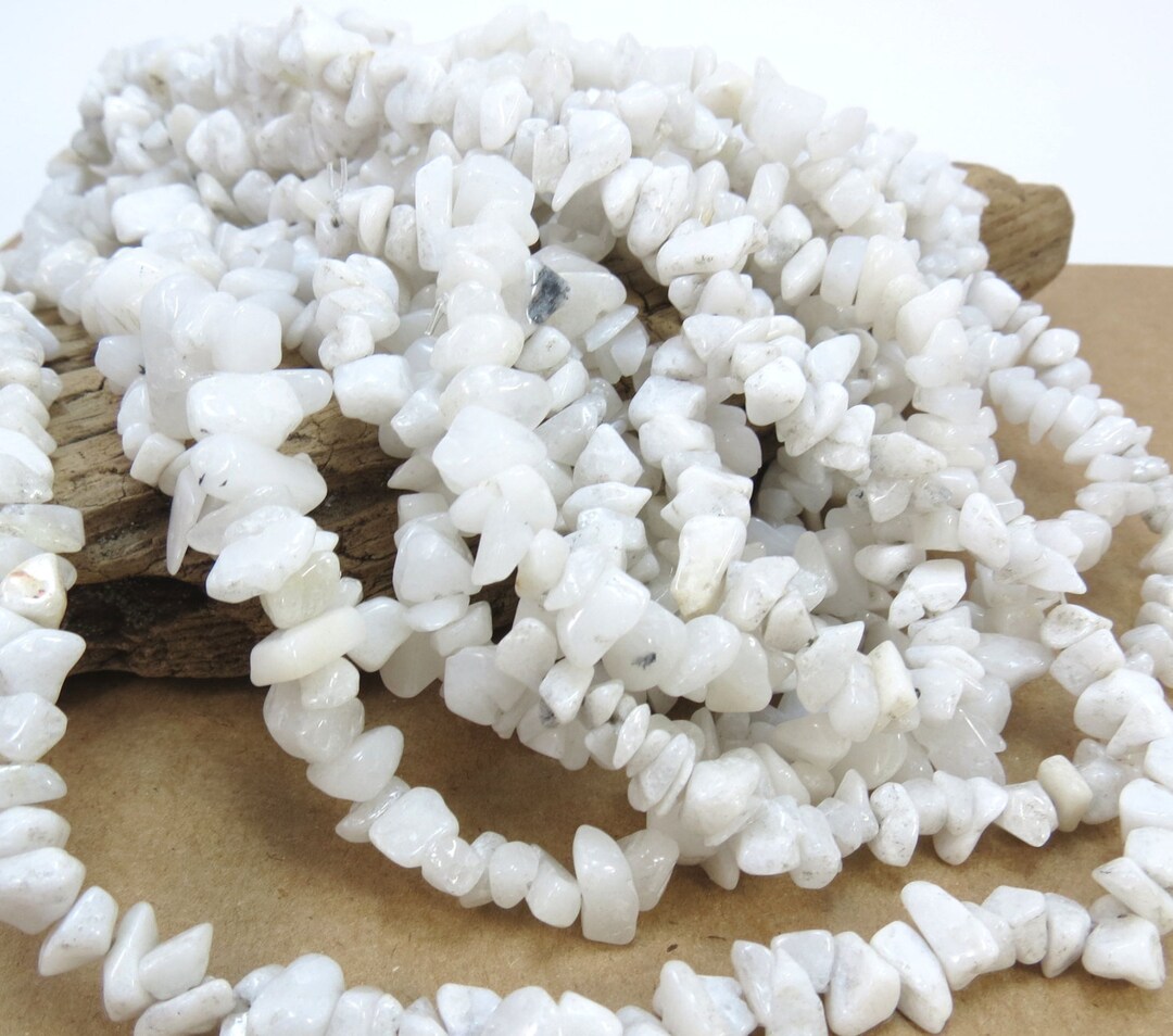 Snow Quartz Chips, Natural White Gemstone Chips, 34" Inch Strand, Item ...
