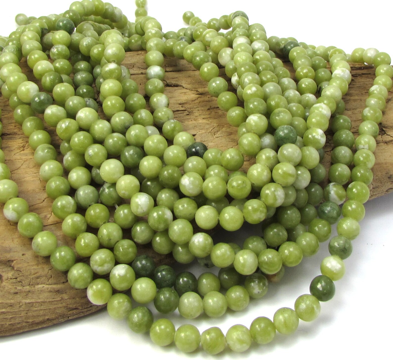 6mm Green Serpentine Beads, Natural Green Beads, 16" Inch Strand, Item ...
