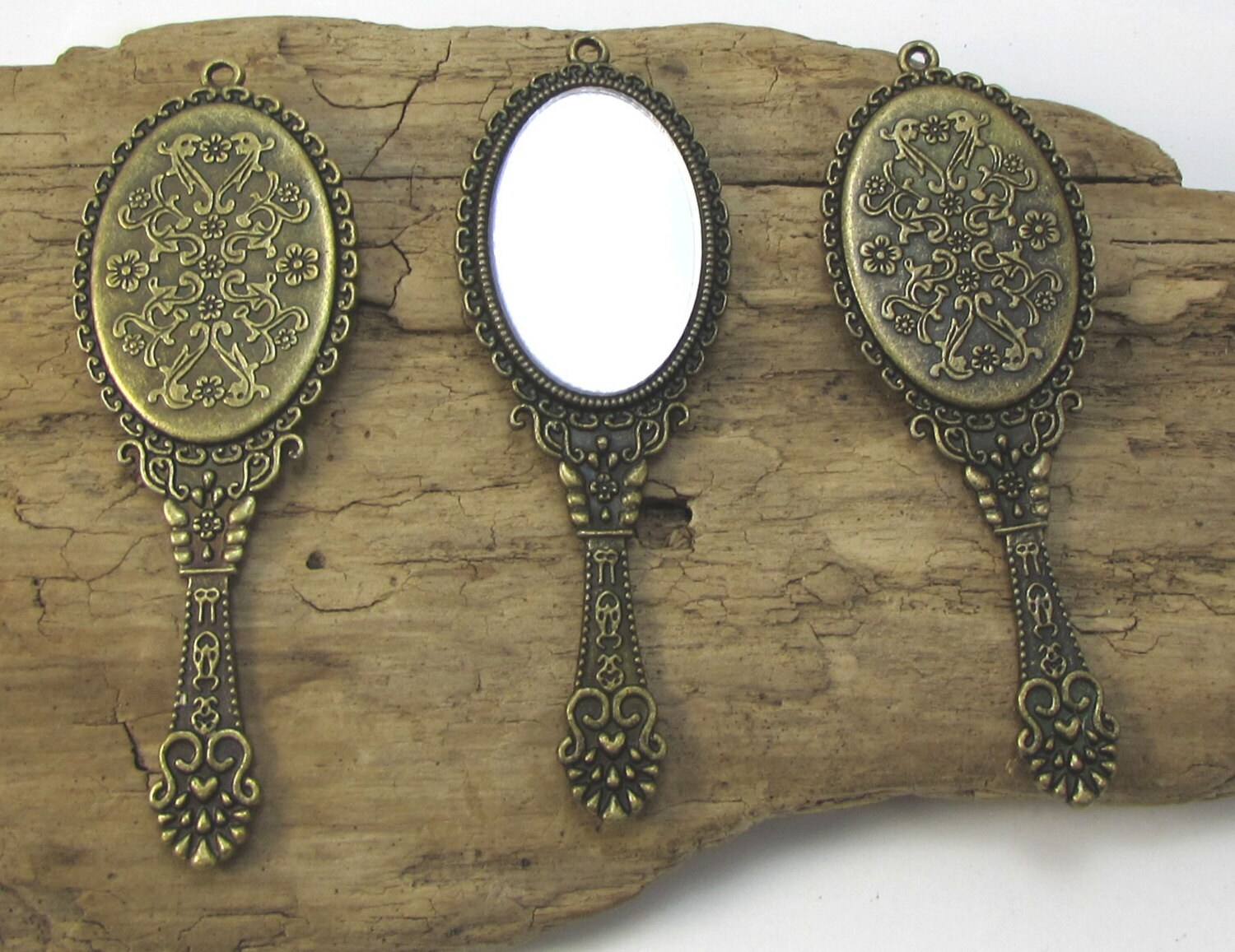 Hand Mirror Pendant, 70x26mm Antiqued Brass Miniature Hand Mirror ...
