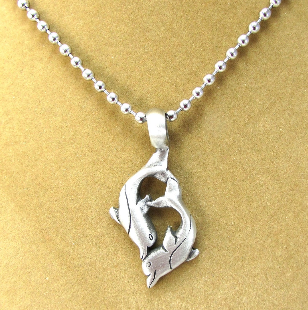 Dolphins Necklace, 48x24mm Dolphins Pendant, Custom Length 3.2mm ...