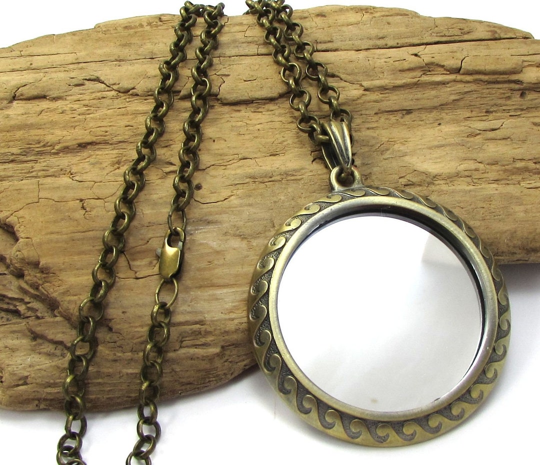 Mirror Necklace, 53mm Antiqued Brass Real Mirror Pendant, Custom Length ...