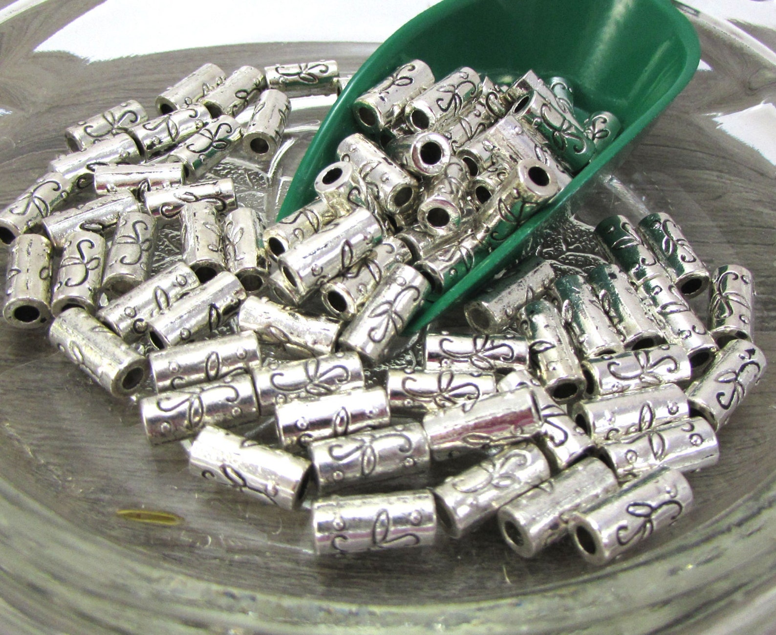 Metal Beads 20 Silver Tube Beads 12x5mm Double-sided Tube - Etsy