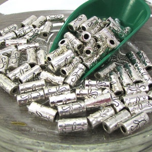 Metal Beads, 20 Silver Tube Beads, 12x5mm Double-sided Tube With Vine ...