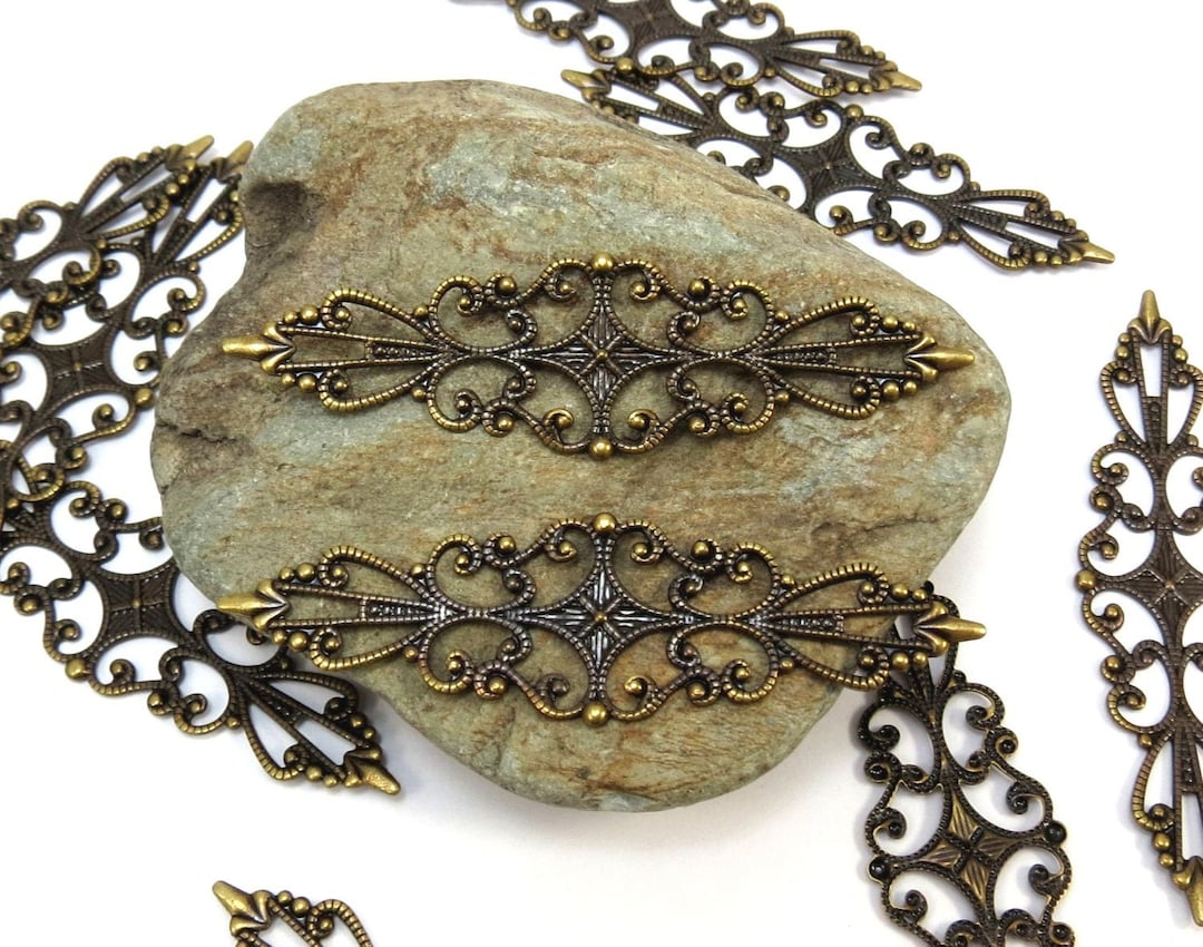 Filigree Wrap Components, Ten (10) Antiqued Brass Bendable Filigree ...