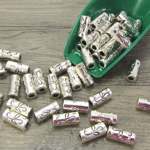 Metal Beads, 20 Silver Tube Beads, 12x5mm Double-sided Tube With Vine ...