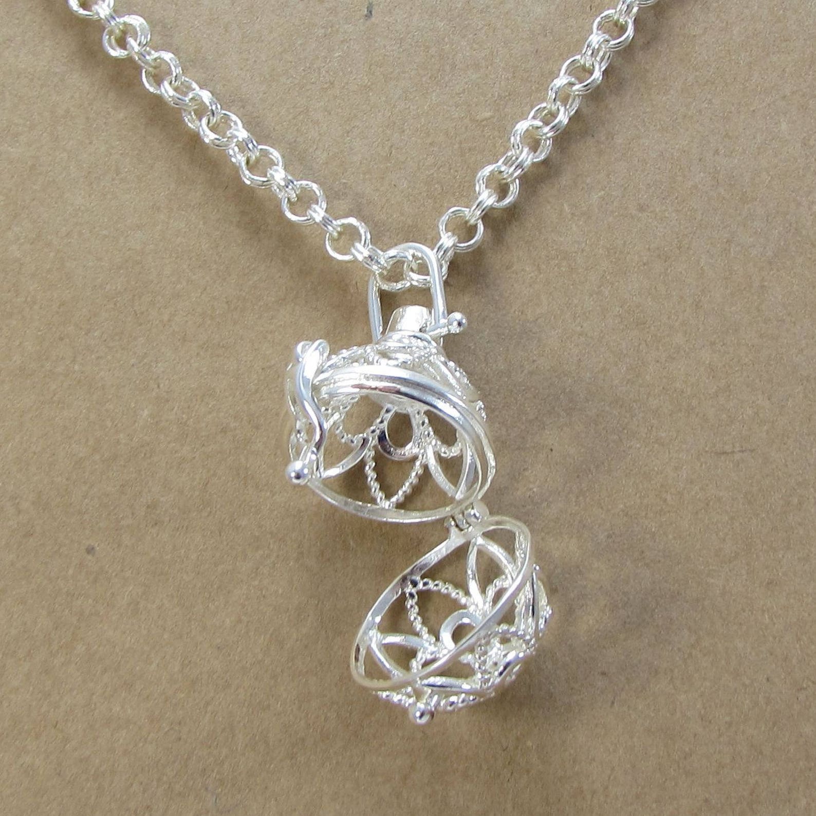 Cage Necklace, 24x18.5mm Cage Pendant, 4mm Silver Rolo Chain, Item ...