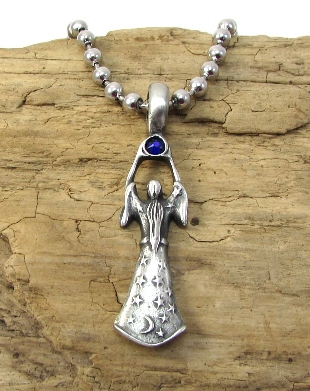 Wizard Necklace, 54x14mm Wizard With 4mm Blue Swarovski Crystal, 3.2mm ...