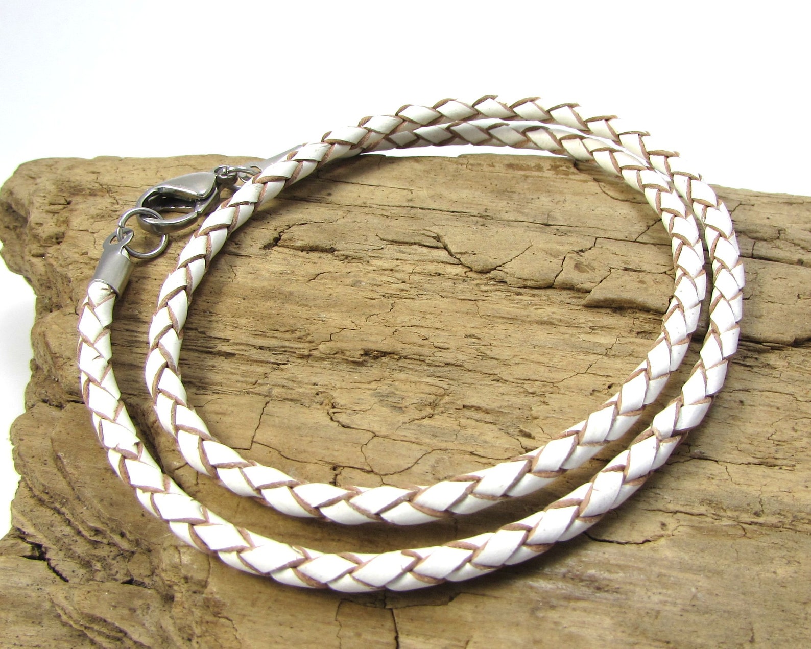 Leather Braided Necklace 3mm White Braided Leather Cord - Etsy