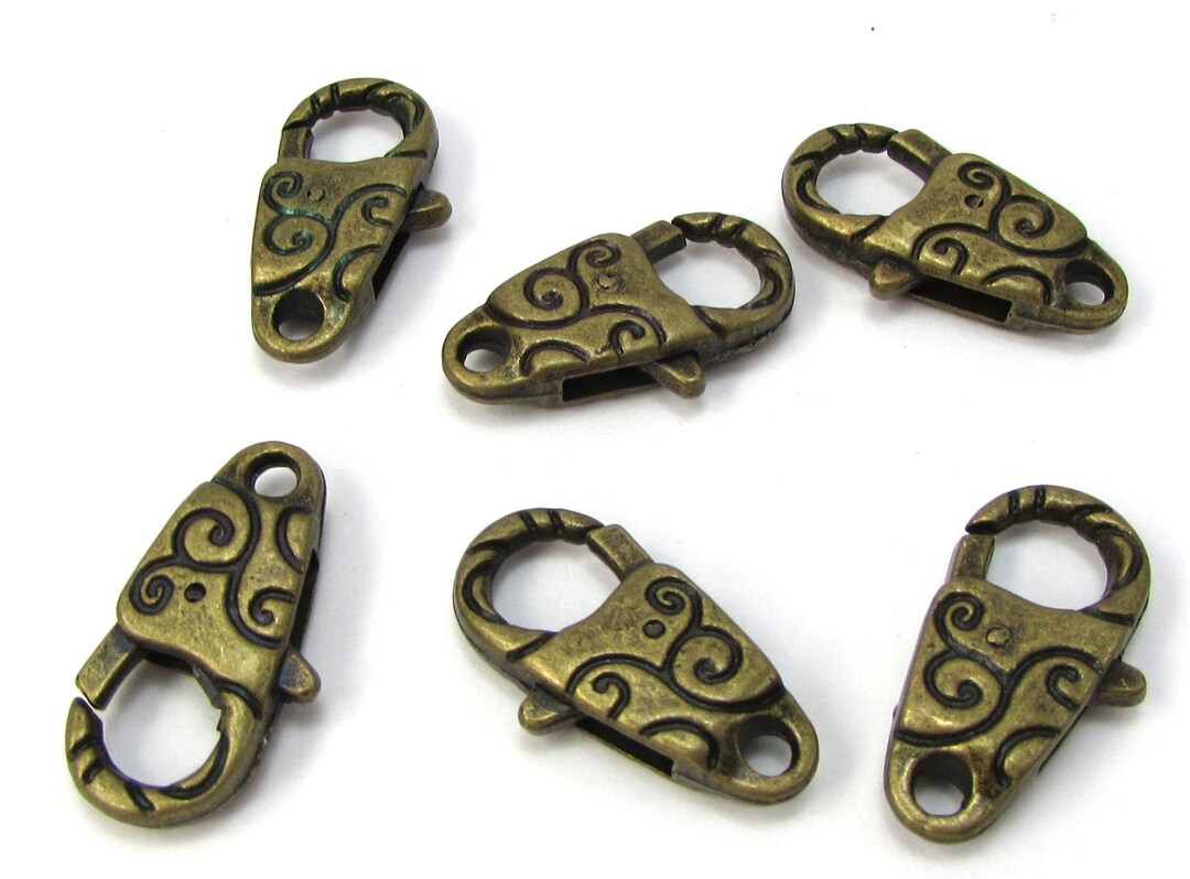 Lobster Claw Clasps, Six (6) Antiqued Brass Double-sided Swirl Design ...