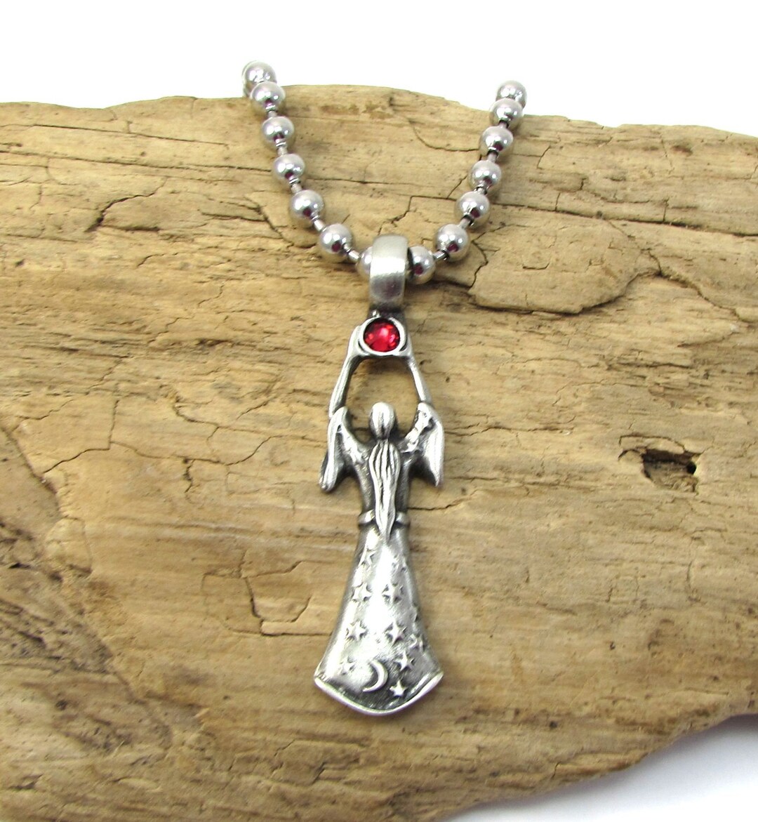 Wizard Pendant Necklace, 54x14mm Wizard With 4mm Red Swarovski Crystal ...