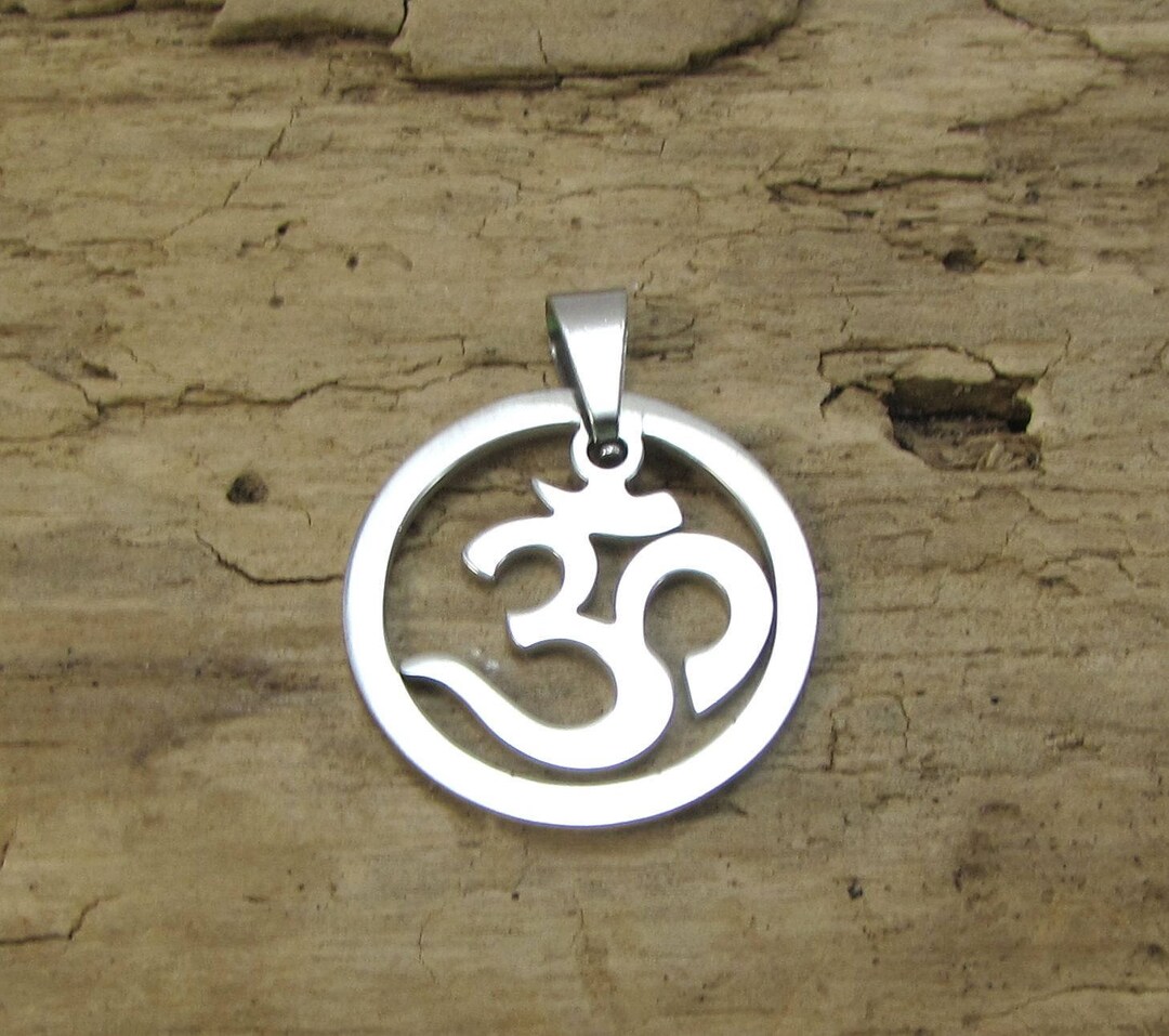 Om Pendant, 19mm Stainless Steel Matte and Shiny Round Om Pendant ...