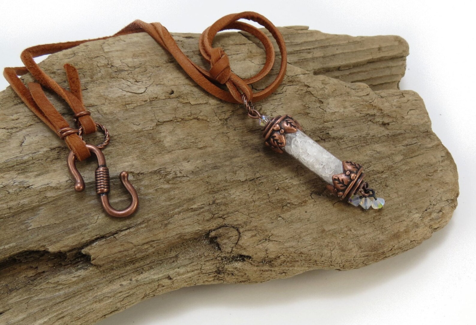 Icy Quartz Crystal Vial Necklace Copper Vial Gemstone | Etsy