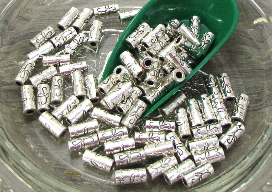 Metal Beads 20 Silver Tube Beads 12x5mm Double-sided Tube - Etsy