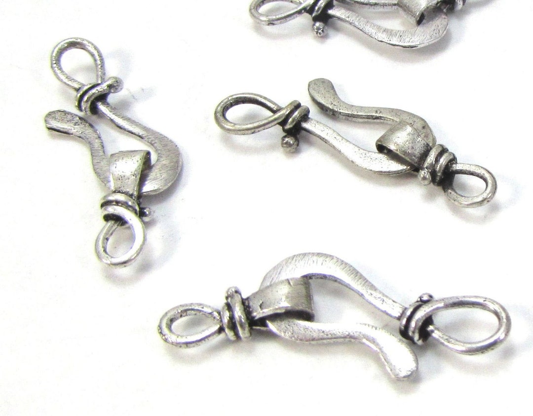Hook and Eye Clasps, 31x8mm Flat Wire Clasp, Four (4) Antiqued Silver ...