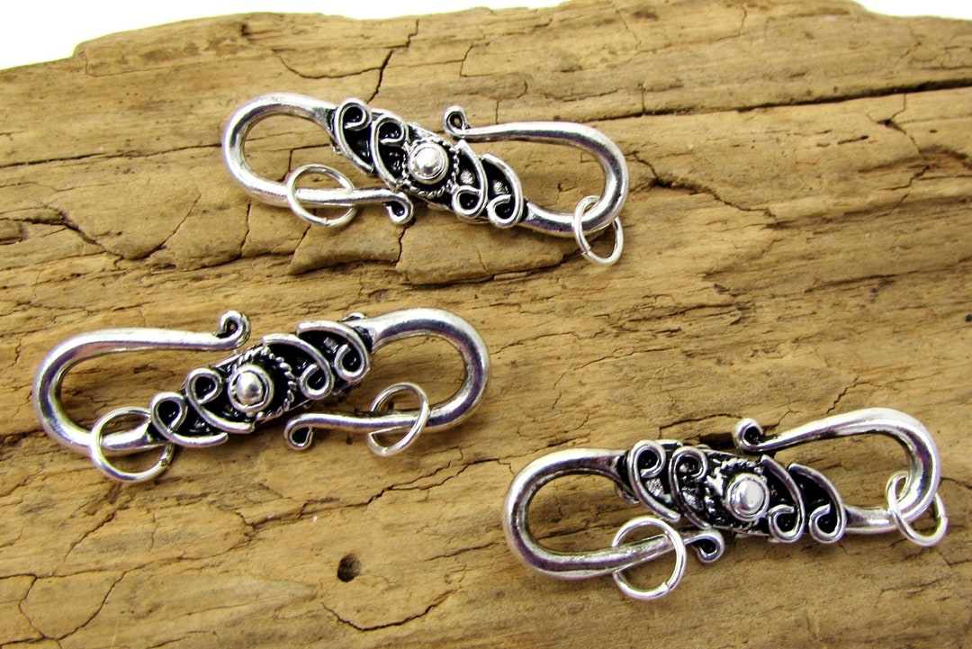 Fancy S-hook Double Sided Clasps, Four (4) Antique Silver S-hook Clasp ...