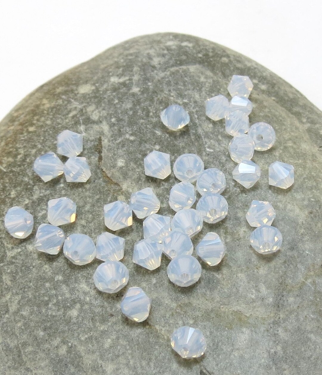Swarovski Crystal 4mm Bicones, 24 White Opal Bicones, White 4mm Crystal ...