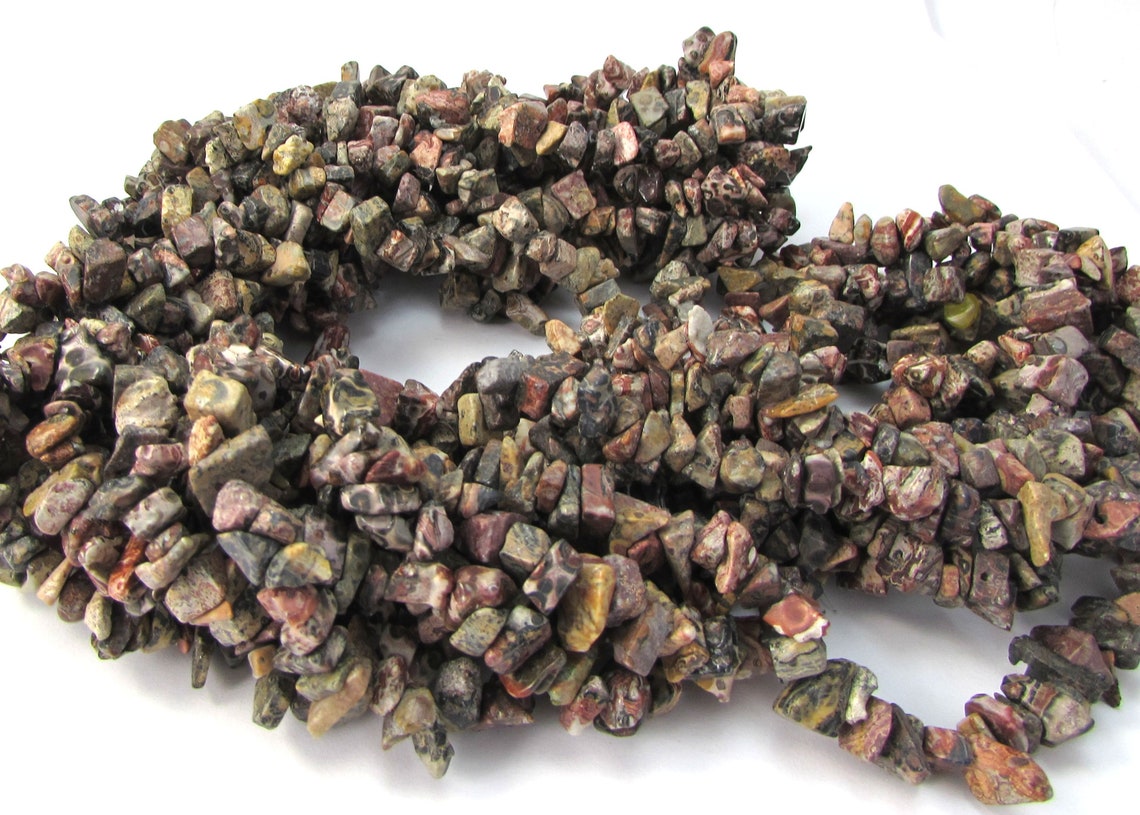 Leopardskin Jasper Chips, 4-8mm Natural Chips, 34" Inch Strand, Item ...