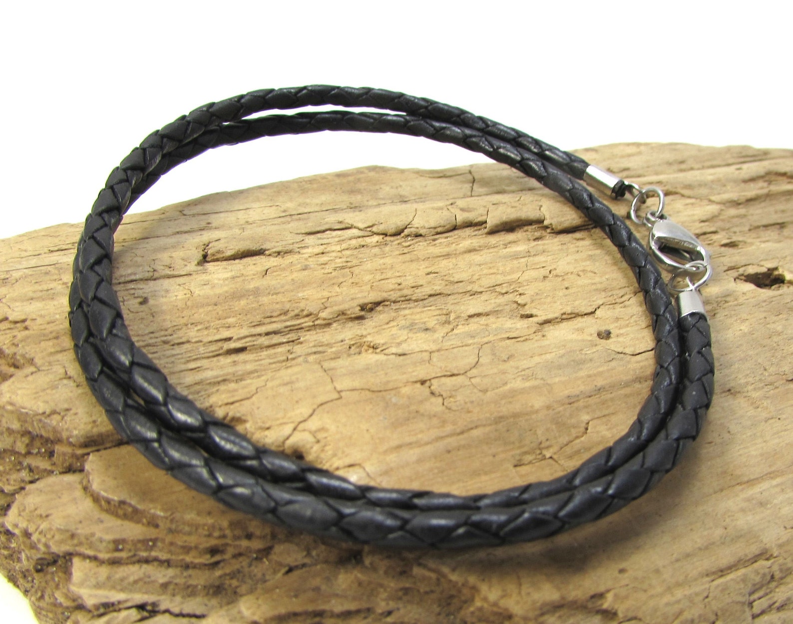 Black Braided Leather Necklace 3mm Leather Cord Necklace - Etsy