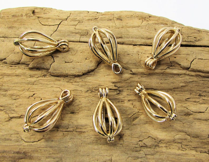 Teardrop Cage Pendant, 21x11mm Small Gold Cage Charm for Beads and ...