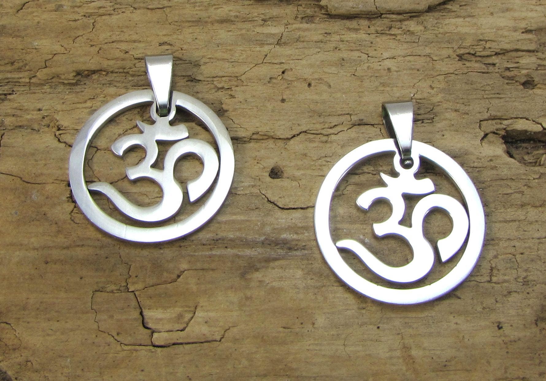 Om Pendant 19mm Stainless Steel Matte and Shiny Round Om - Etsy