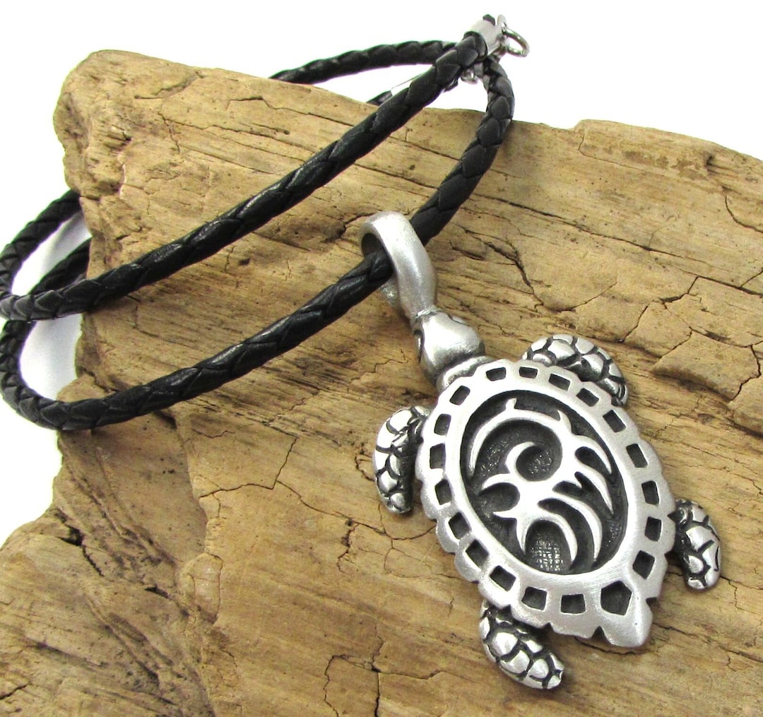 Turtle Necklace, 50x28mm Tribal Turtle Pendant, 3mm Custom Length ...