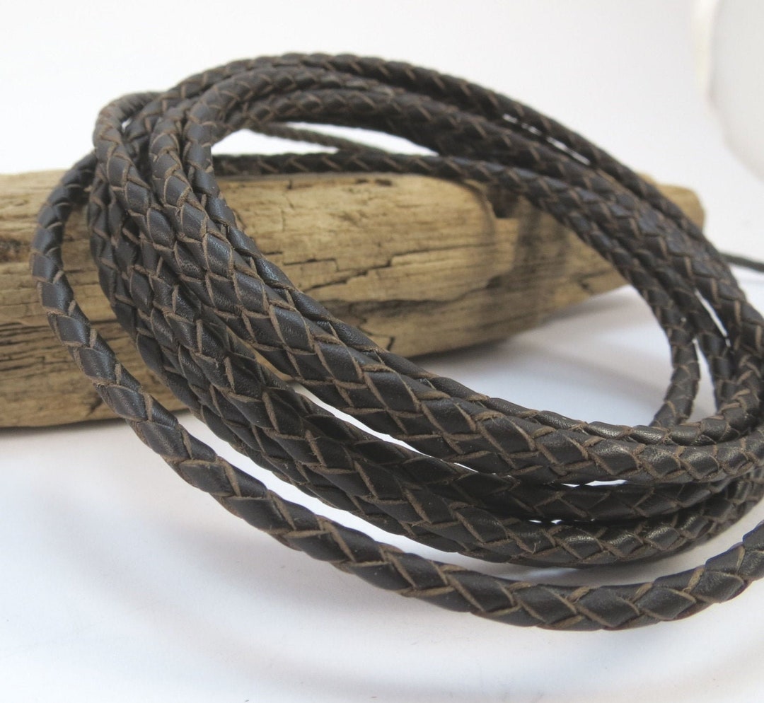 Braided Leather Cord, 3mm Leather Cord, 1 Yard Braided Leather Cord ...