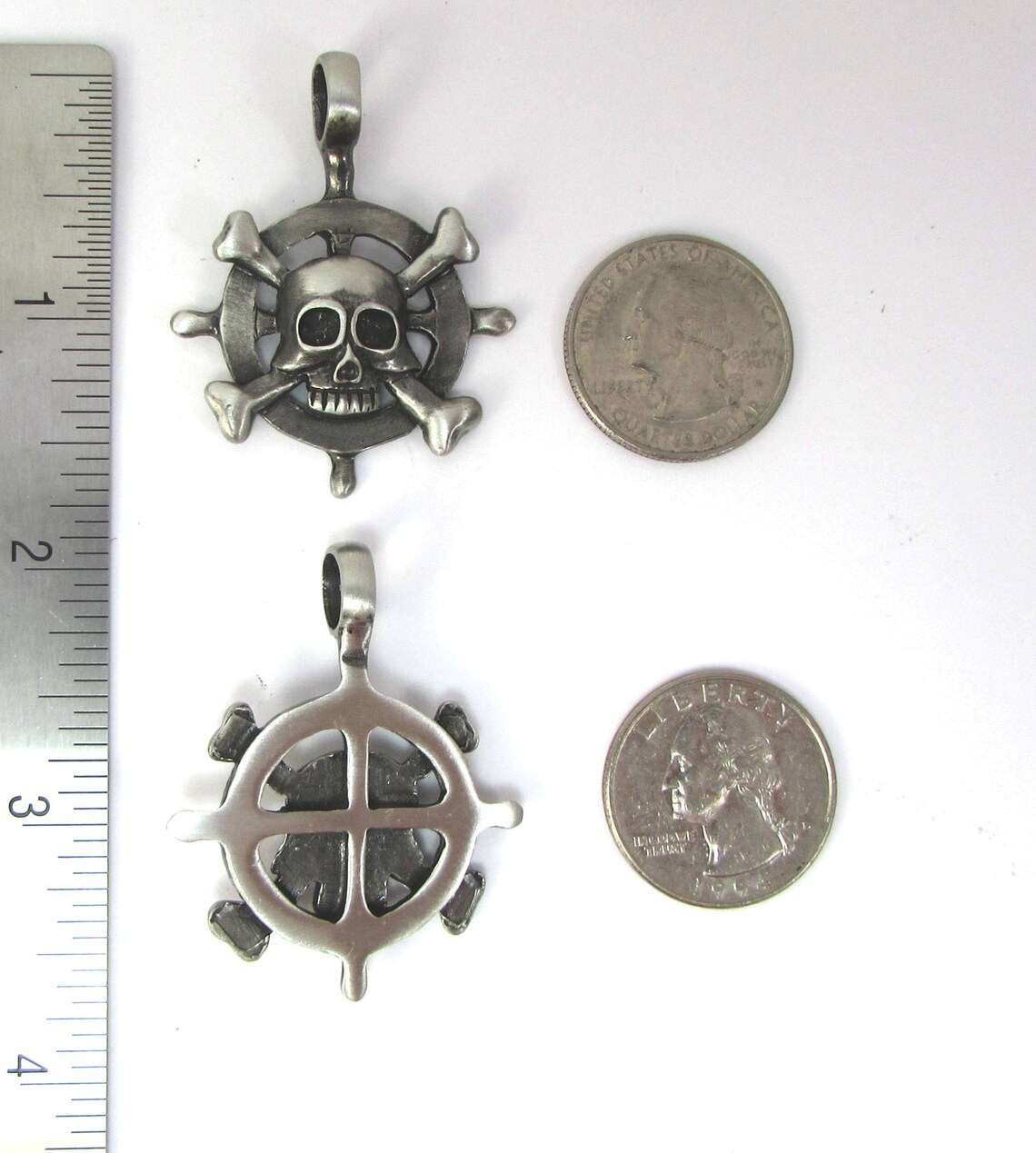 Skull Pendant, Pilot's Wheel With Skull Pendant, 46x36mm Skull and ...
