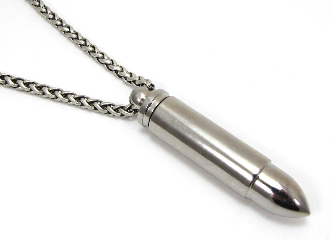 Bullet Urn Necklace, 48.5x10mm Stainless Steel Bullet Urn Pendant, 3 ...