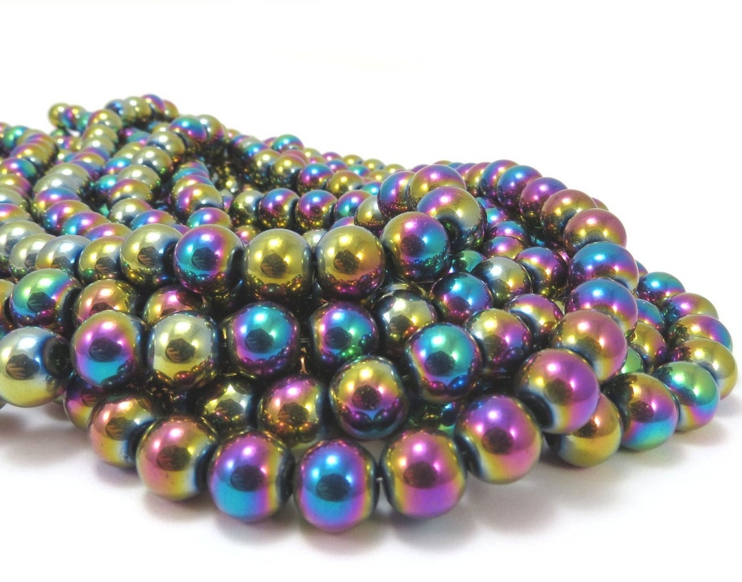 Rainbow Glass Beads, 10mm Round Multi-color Glass Beads, 15 Inch ...