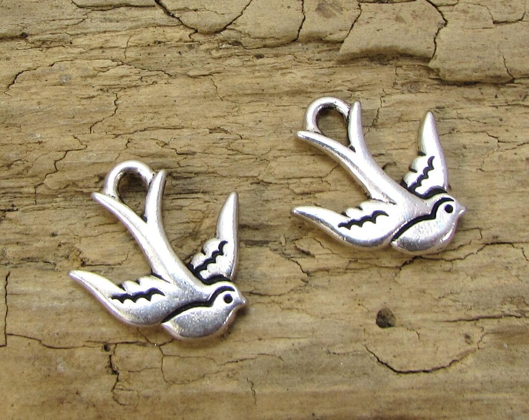 Bird Charms, 16.5x15.5mm Double-sided Bird Charms, Two (2) Silver ...