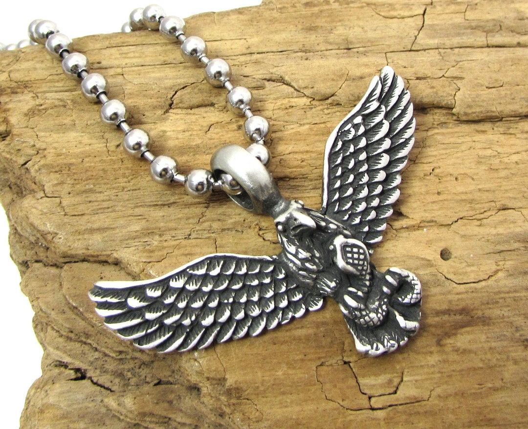 Eagle Necklace, 58x39mm Eagle With Snake Pendant, Custom Length 4.5mm ...