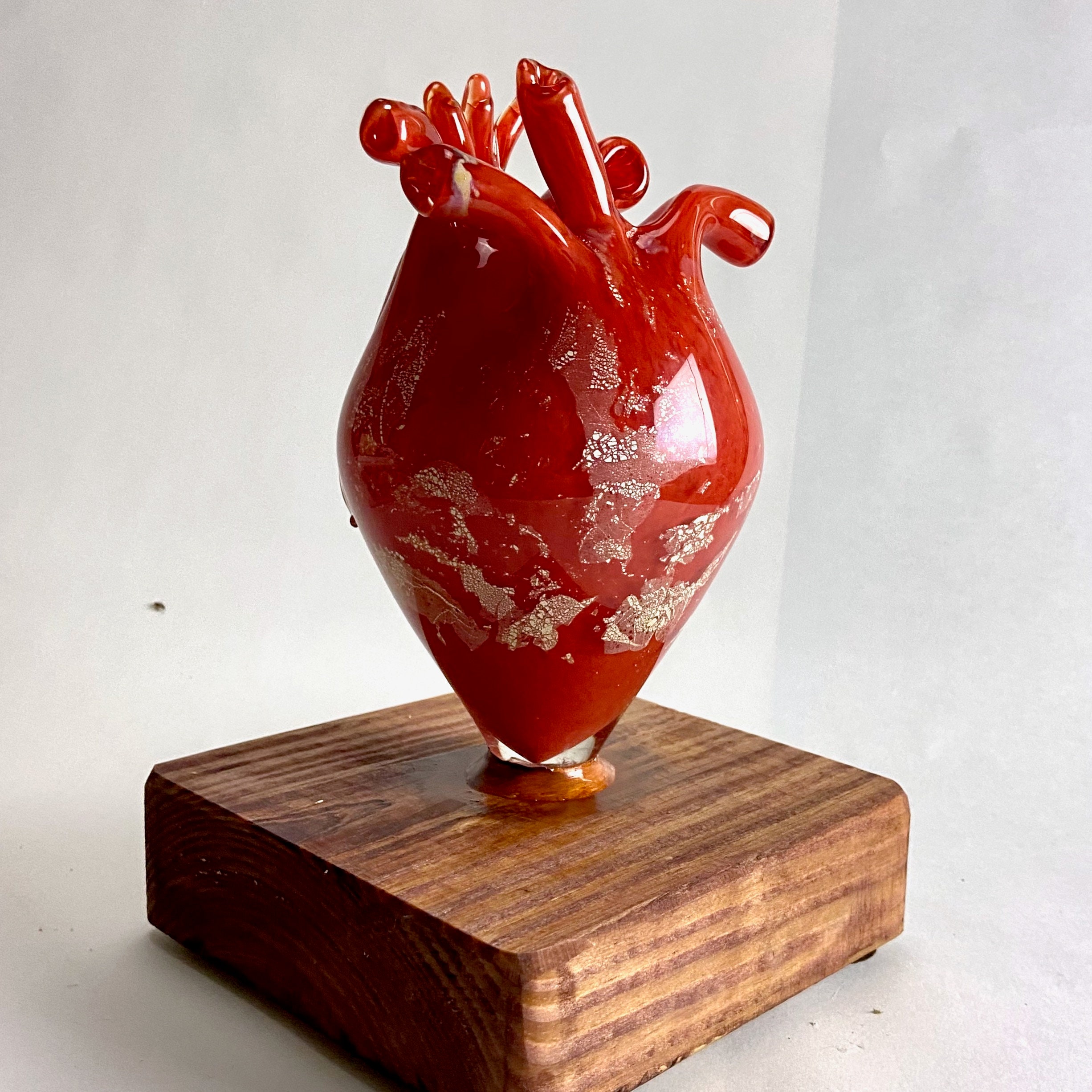 Hand Blown Red Glass Anatomical Heart Silver Leaf, Cardiologist, Doctor ...