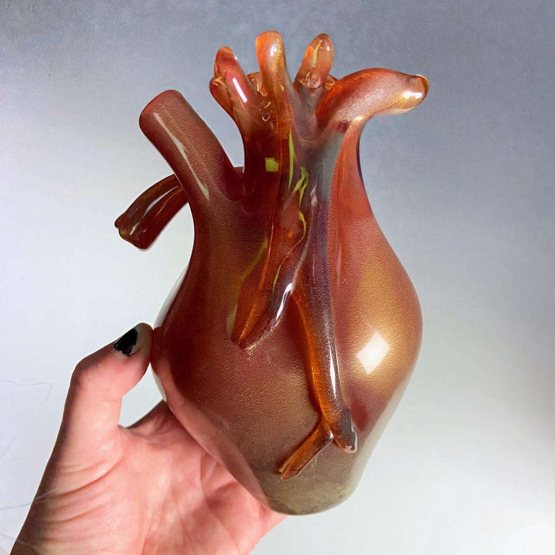 Hand Blown Golden Glass Anatomical Heart, Cardiologist, Doctor Gift ...