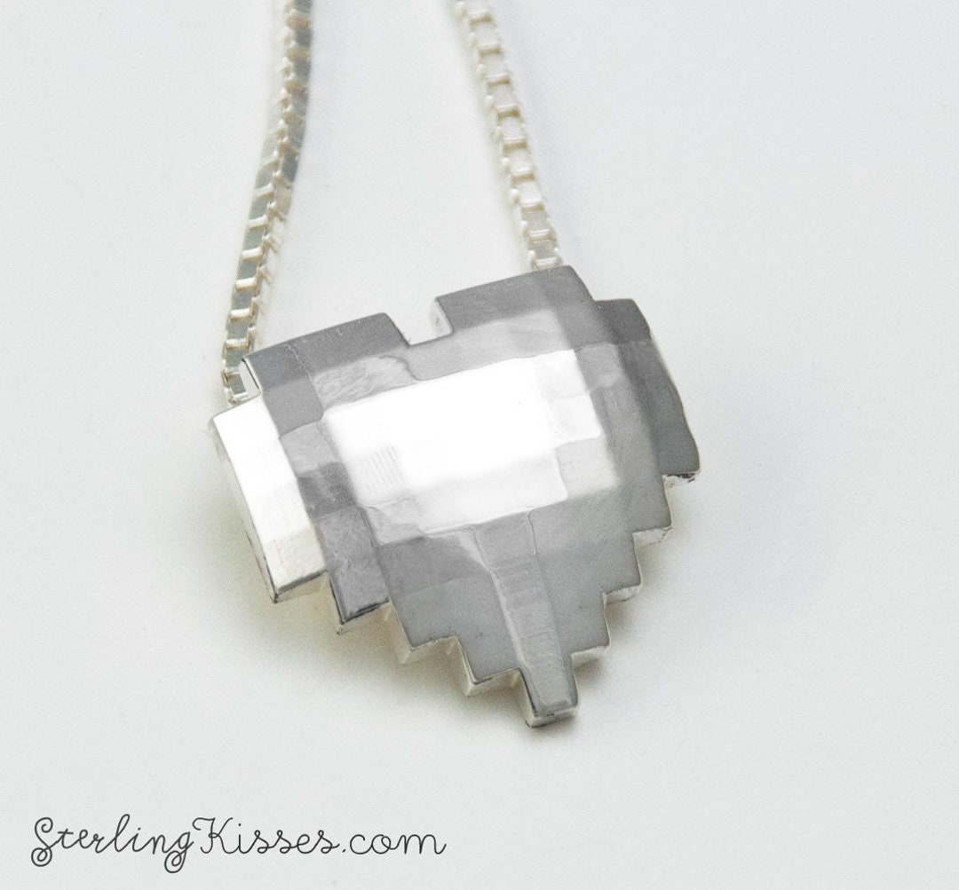 Sterling Silver Pixel Heart Pendant | Retro 8-bit Gamer Jewelry | Video ...