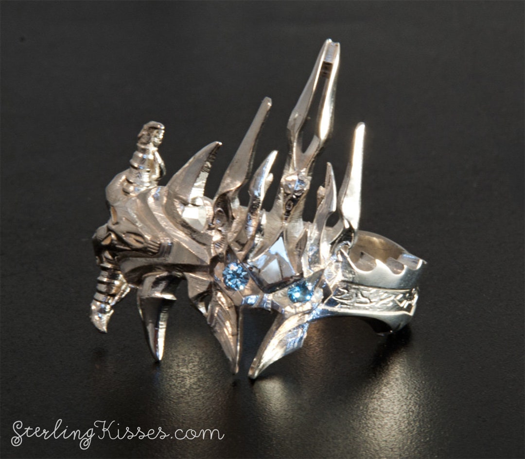 Frost Lich Warrior King Ring in Sterling Silver Blue Aquarium Imitation ...