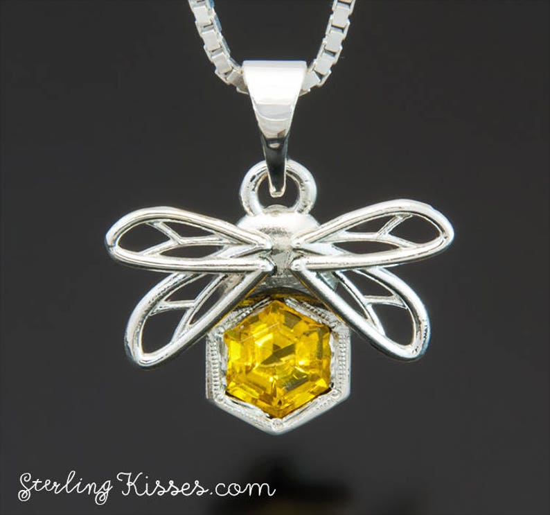 Honey Bee Pendant in Sterling Silver With Citrine - Etsy
