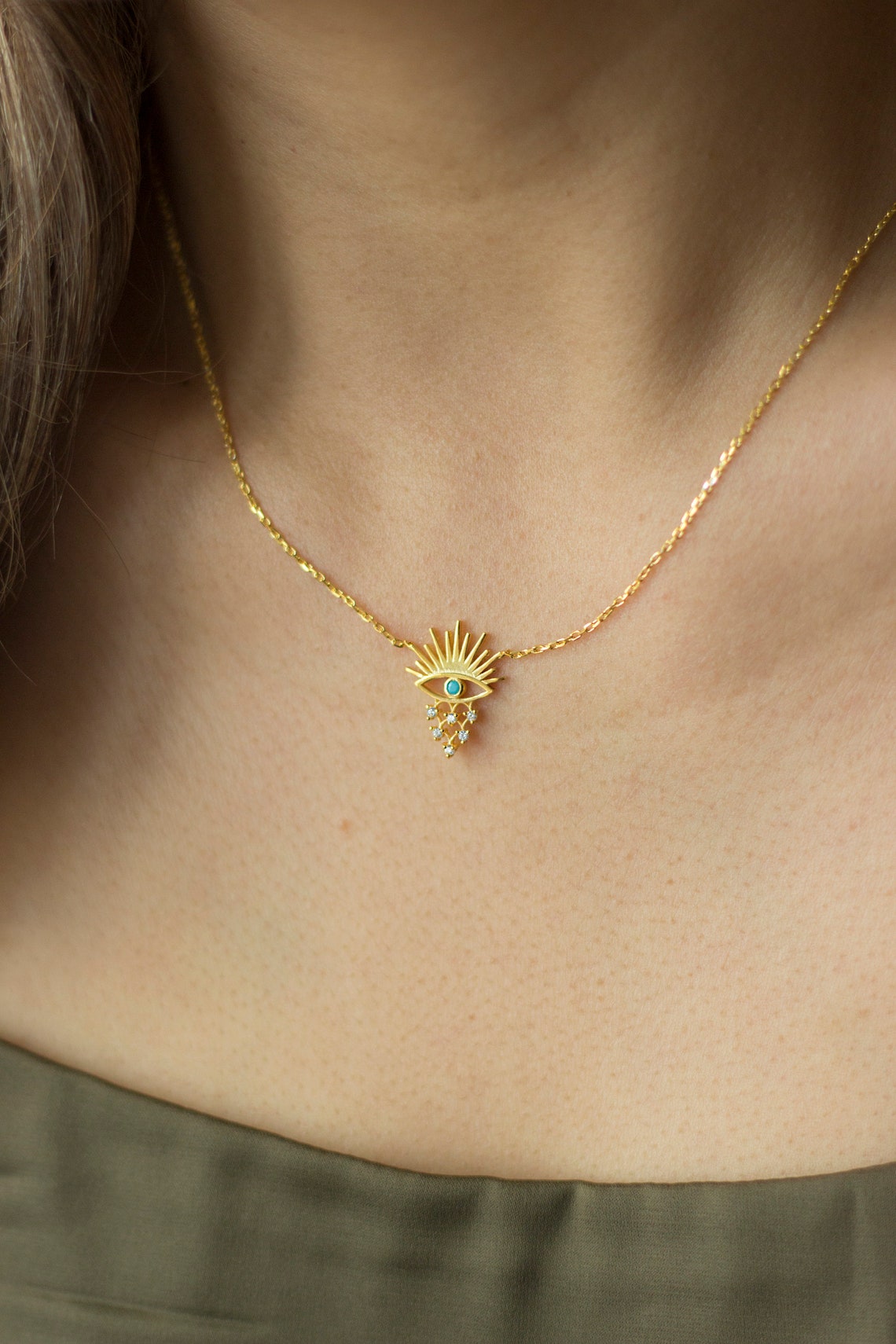 Evil Eye Necklace / 14K Solid Gold - Etsy