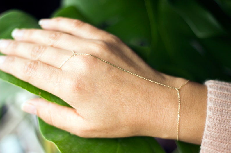 14K Gold Hand Chain / Minimalist Hand Bracelet/Sahmeran | Etsy