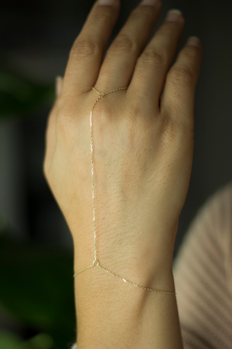 14K Gold Hand Chain / Minimalist Hand Bracelet / Shahmaran - Etsy