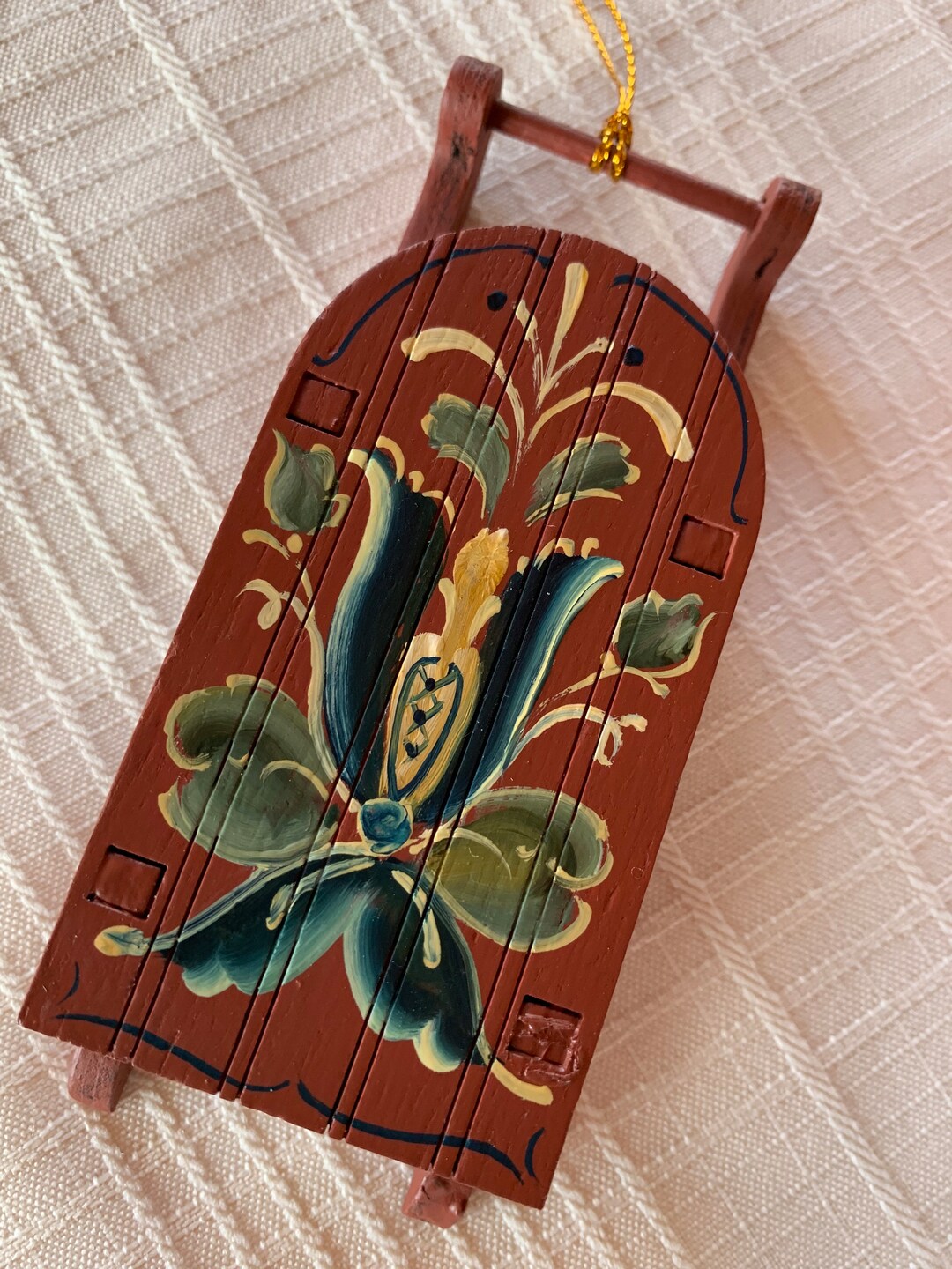 Wooden Sled 5 Hand Painted Telemark Style Rosemaled Decoration or ...