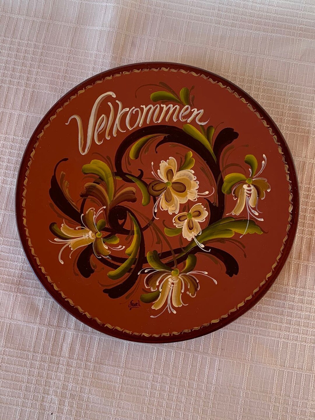 Beautiful 10" Plate Rosemaled Velkommen and Wildflowers in the ...