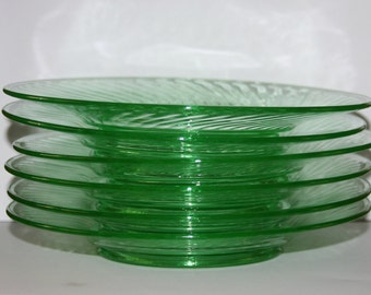Green glass plates | Etsy