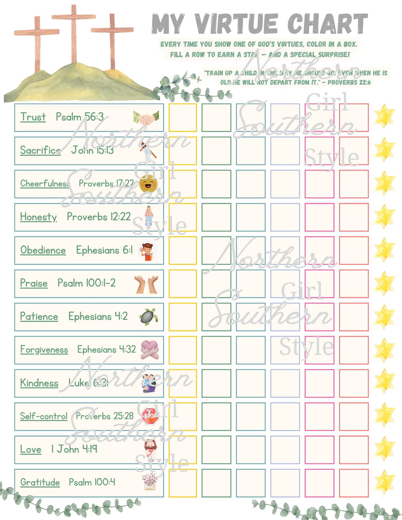 Printable Bible Verse Reward Chart: Christian Kids Behavior, Scripture ...