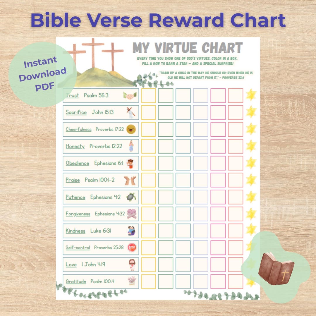 Printable Bible Verse Reward Chart: Christian Kids Behavior, Scripture ...