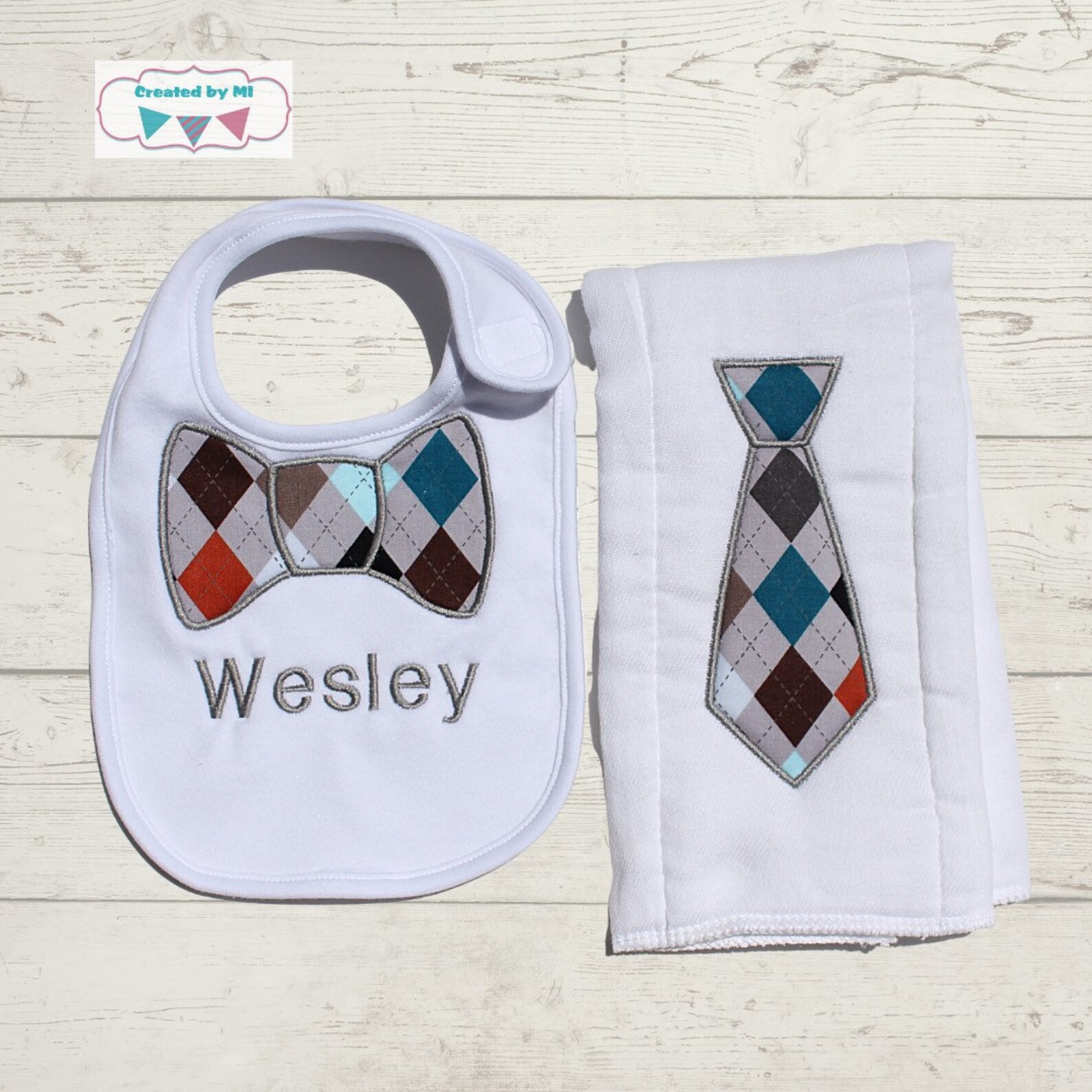 Personalized Tie Burp Cloth and Bow Tie Bib Set Set of Two - Etsy