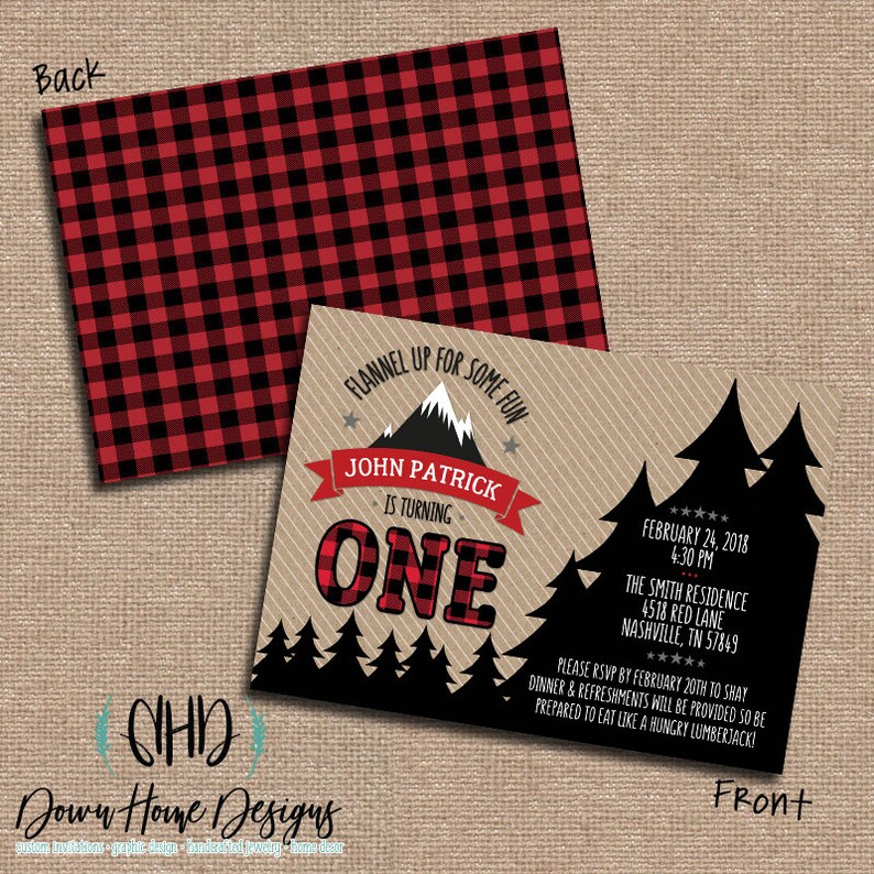 CUSTOM Birthday Party Invitations Flannel up for Some Fun - Etsy