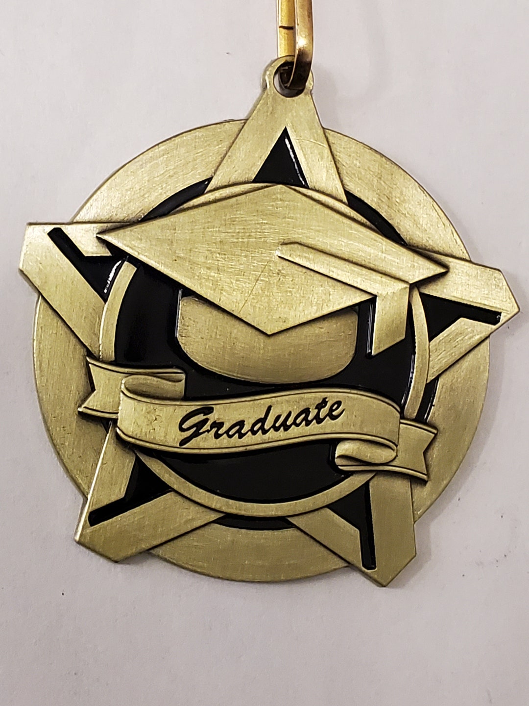 Antique Gold & Black Color Finish, GRADUATE Medal, 2" Diameter With ...