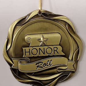 Personalized Antique Gold Color Finish, HONOR ROLL Medal, 3" Diameter ...