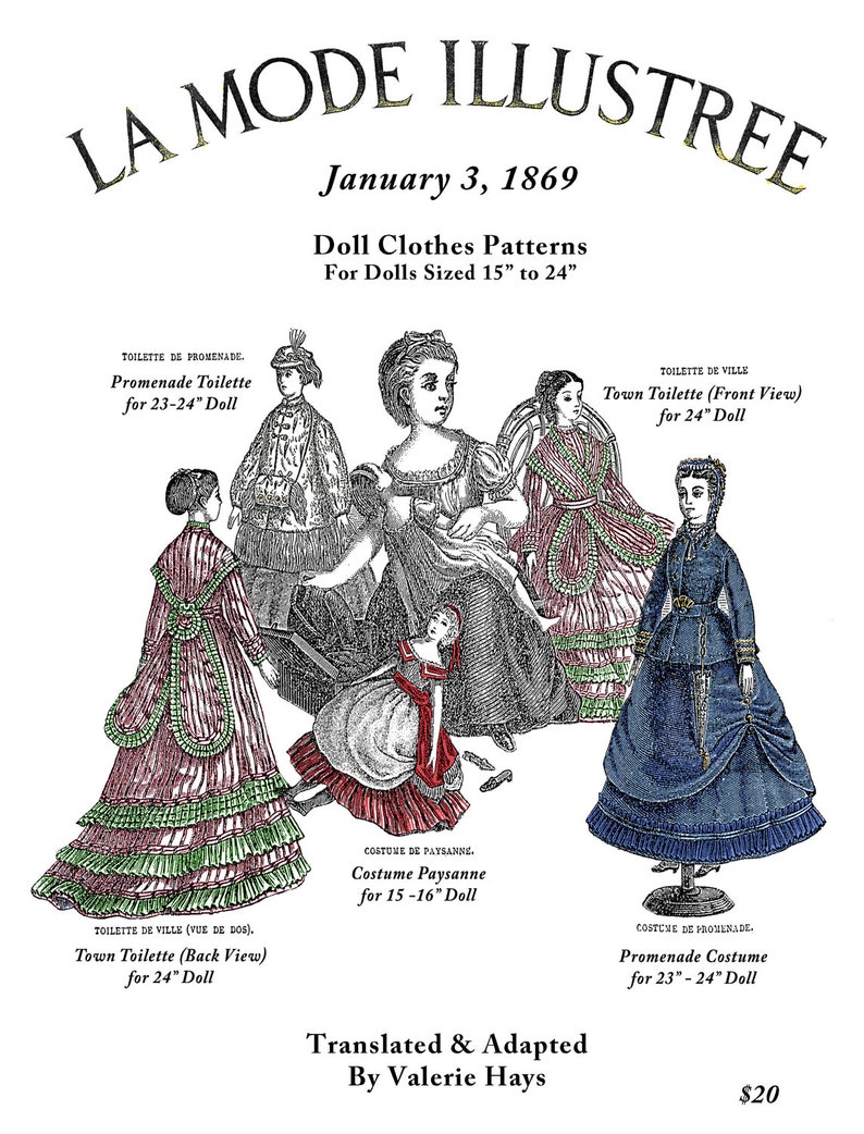 1869 La Mode Illustree Doll Clothes Pattern Book for 12"-24" Antique ...